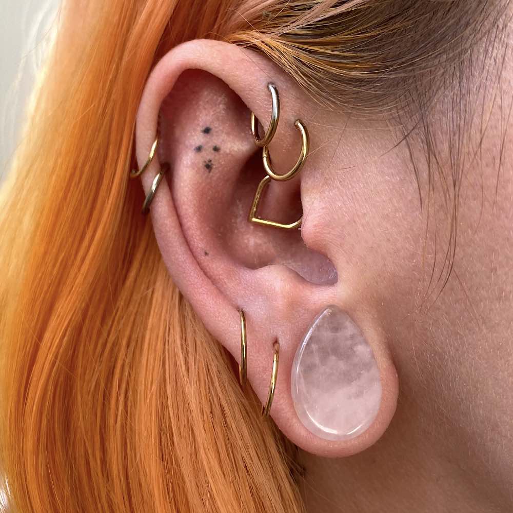 Wax Seal Rose Quartz Teardrop Ear Gauges - Natural Stone Double Flared ...